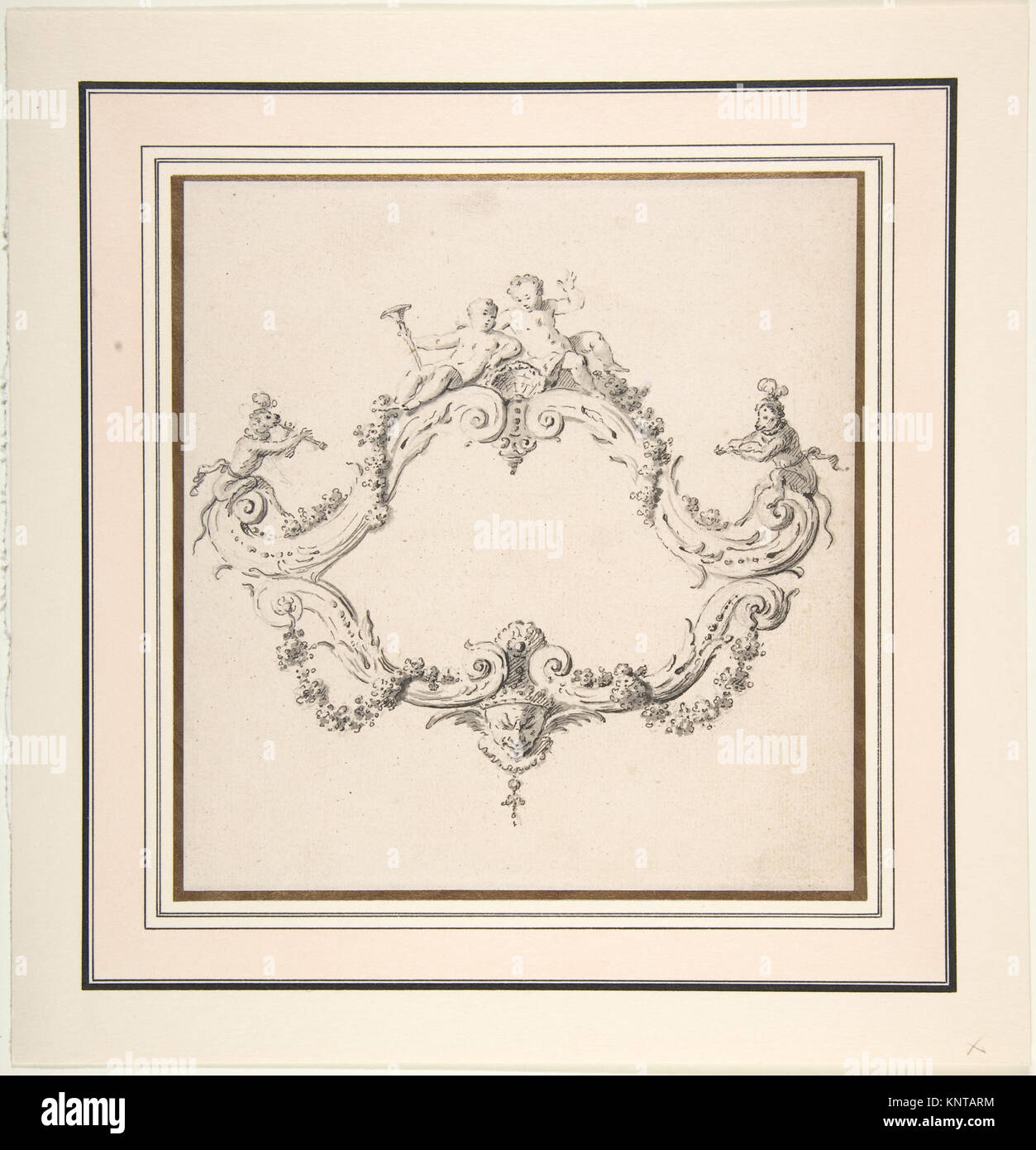 A Rococo design for a cartouche featuring putti and monkeys, showing ...
