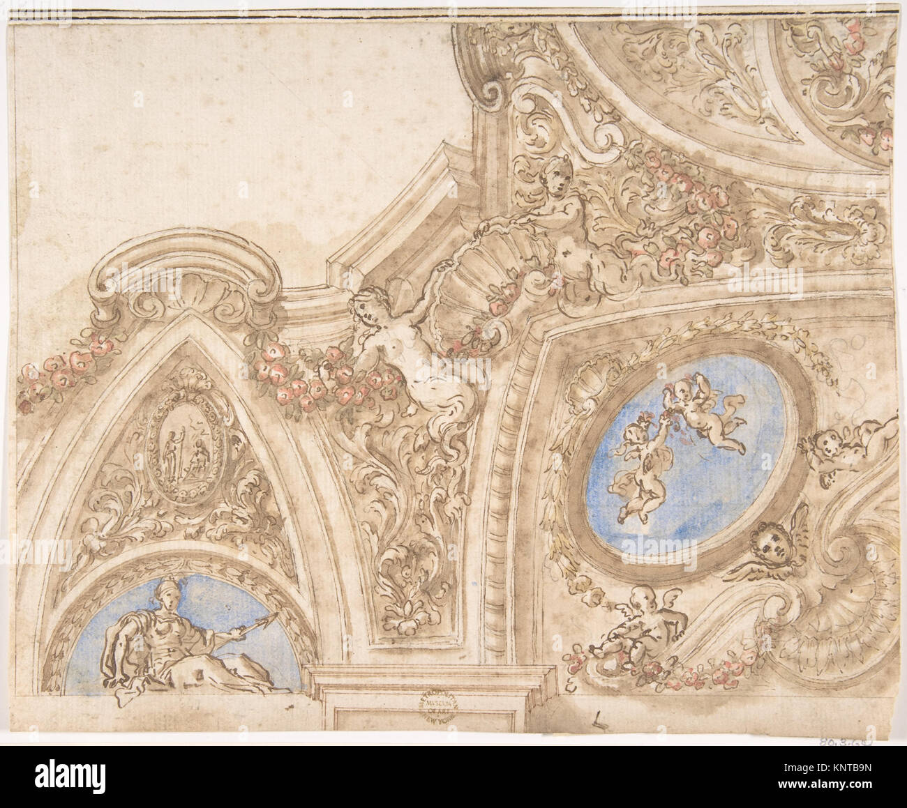 Architectural drawing showing a corner ceiling design with decorative ...