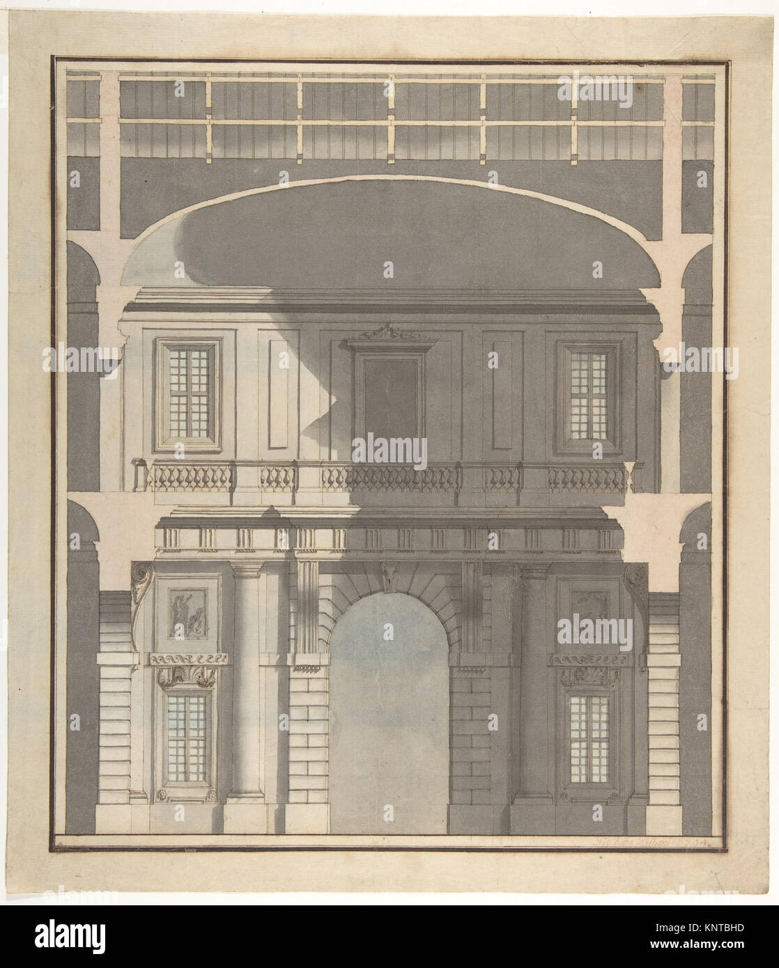 Design for a Stage Set- Design in Section of a Two-Storied Entrance ...