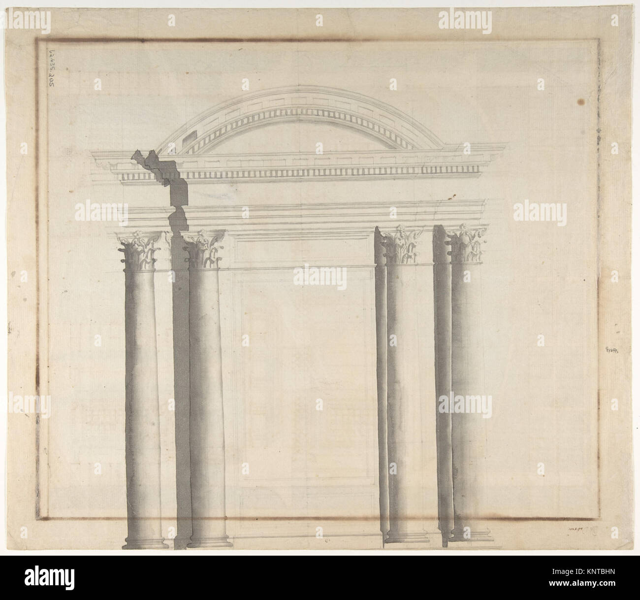 Architectural drawing showing a stage set design of a two-storied ...