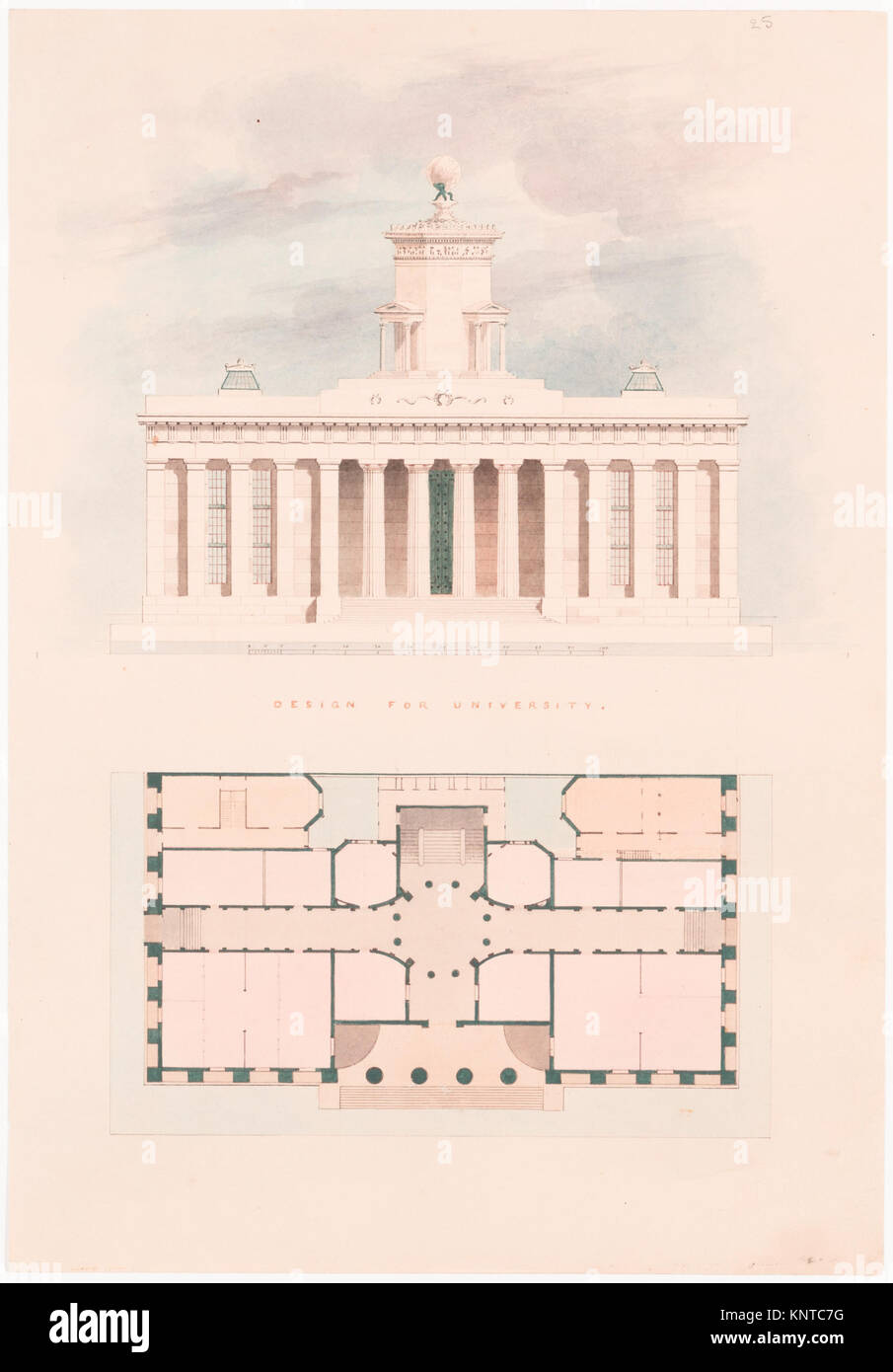 Page from A. J. Davis's Scrapbook IV showing architectural drawings ...