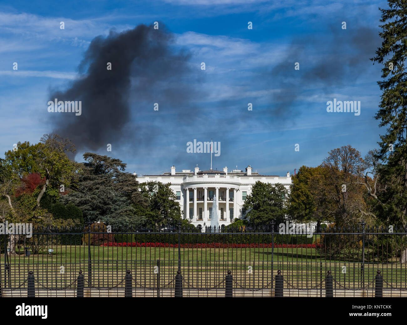 Washington DC White House Monument Black Smoke House Fire Blue Sky ...