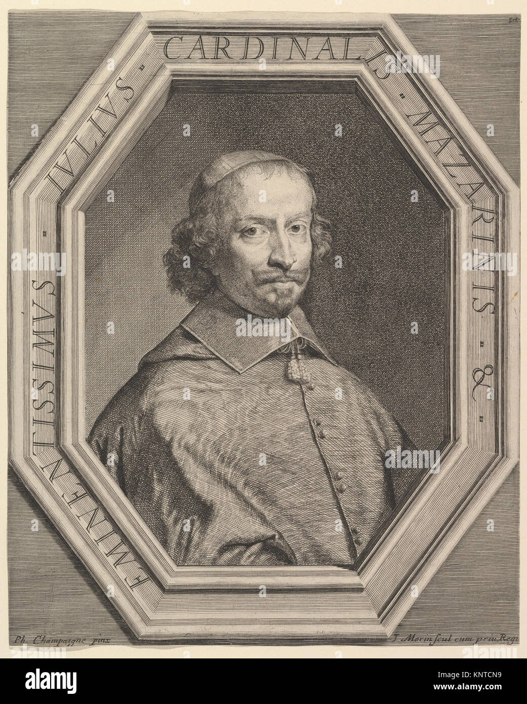 An illustrated portrait of Cardinal Mazarin, showing facial features ...