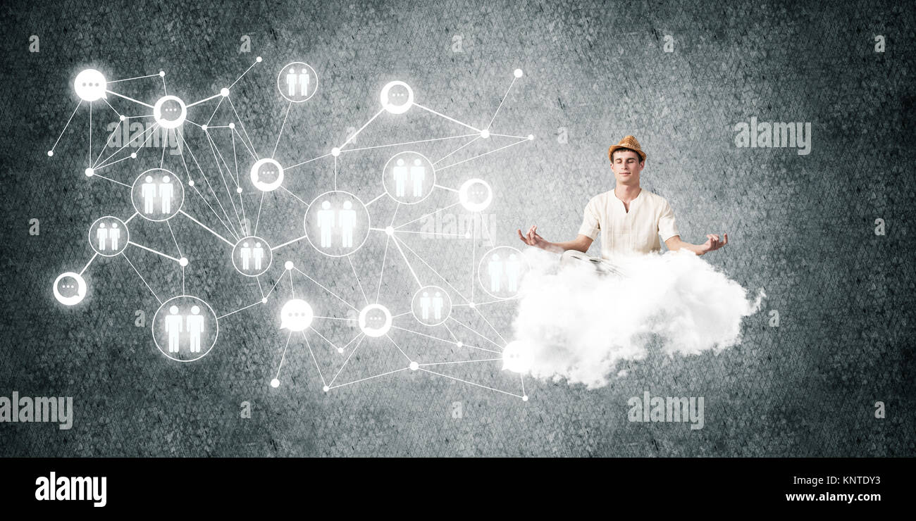 Young man keeping mind conscious Stock Photo - Alamy