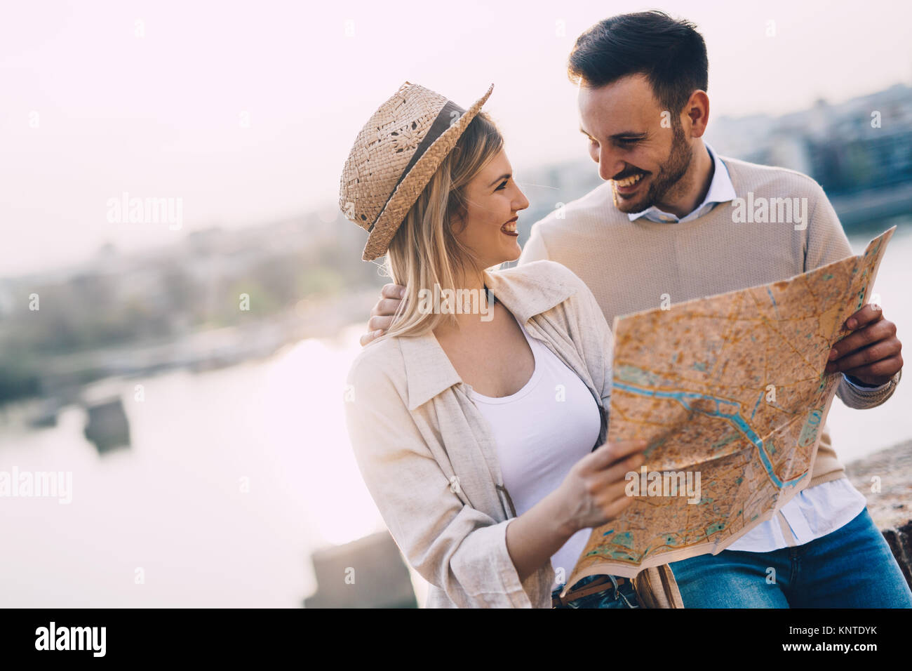 Happy tourists traveling and smiling Stock Photo - Alamy