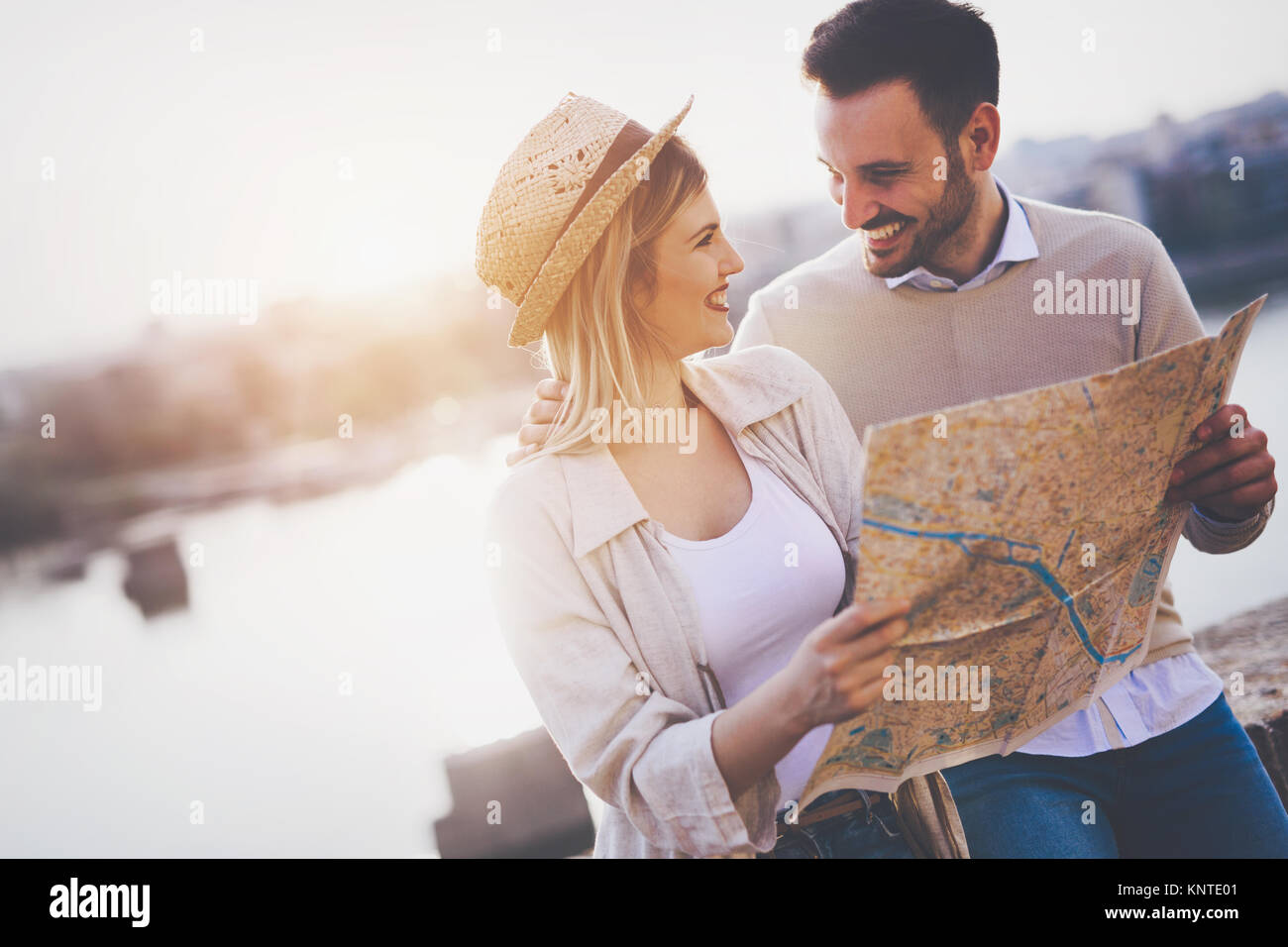 Happy tourists traveling and smiling Stock Photo - Alamy