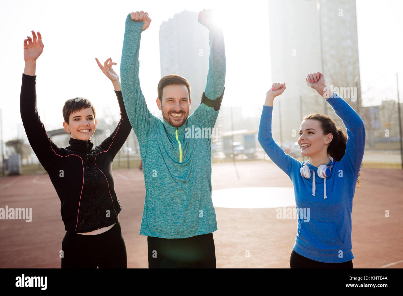 Group of healthy friends living fit and active lifestyles Stock Photo ...