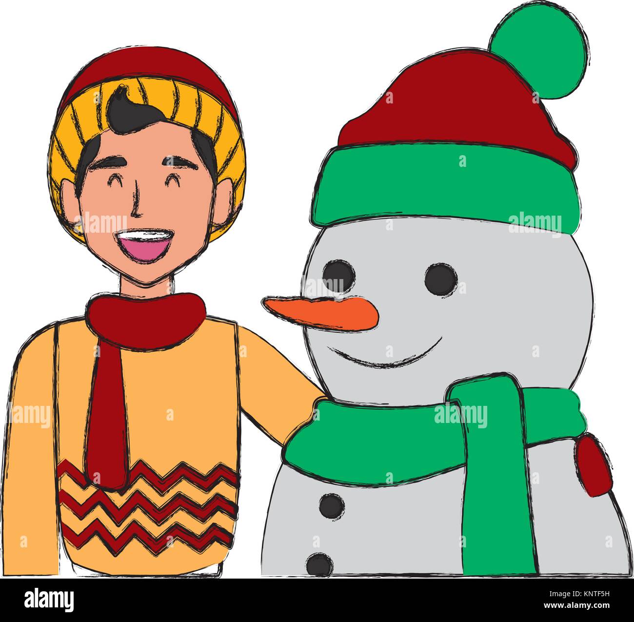 Snowman with boy winter cartoon Stock Vector Image & Art - Alamy