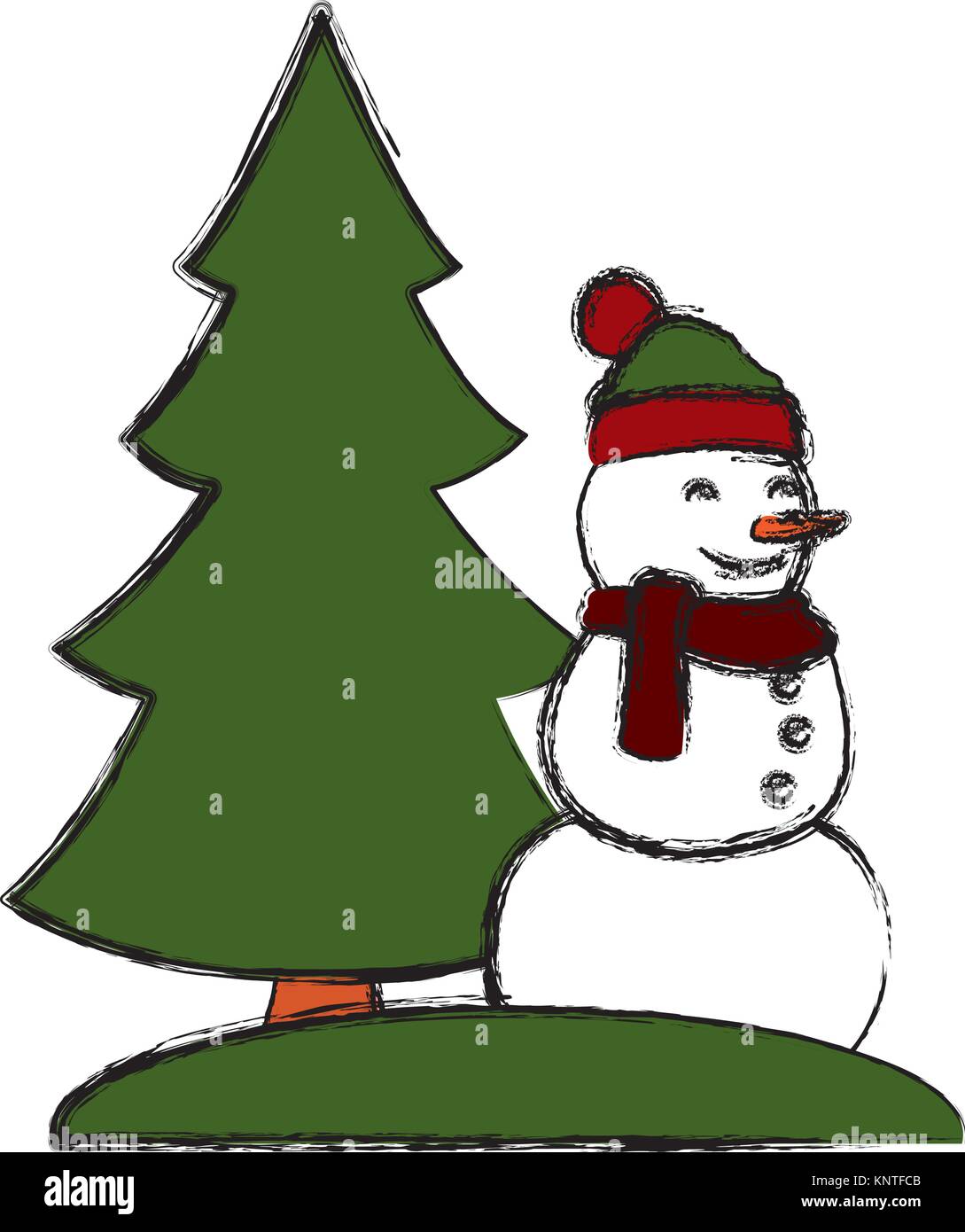 Snowman with tree pine Stock Vector Image & Art - Alamy
