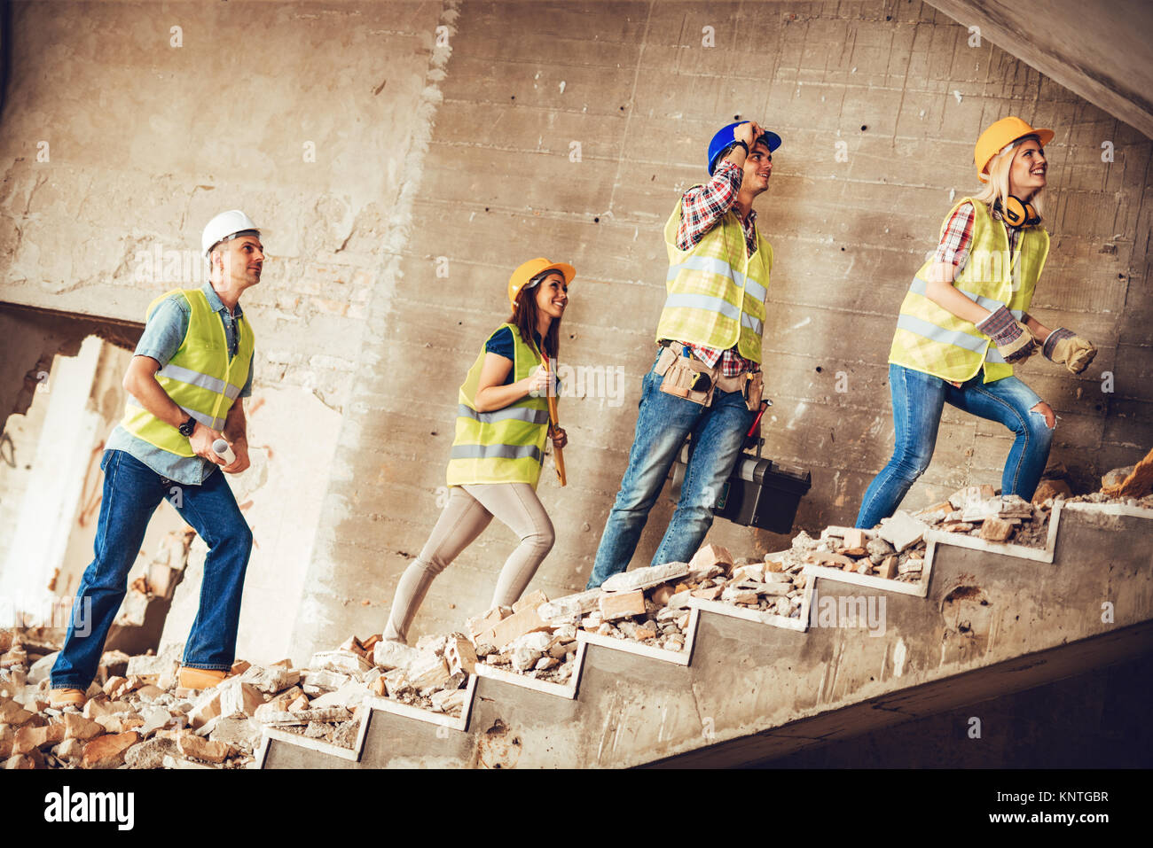 Four construction architects in building damaged in the disaster Stock ...