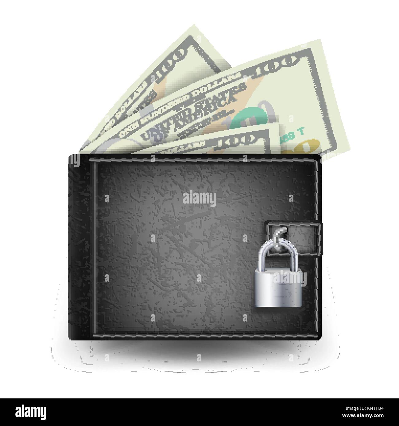 Full Wallet Vector. Black Color. Locked With Padlock. Money Secure ...