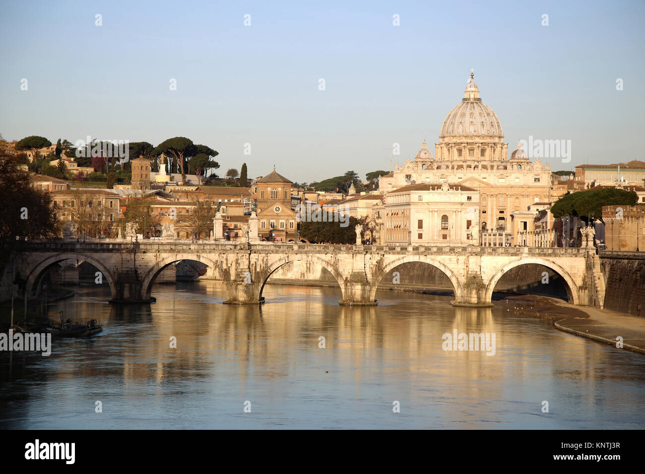 view of panorama Vatican City from Ponte Umberto I in Rome, Italy ...
