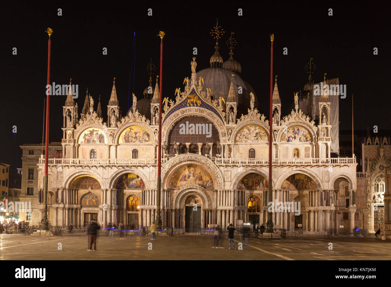 Front facade of Basilica San Marco illuminated at night, Piazza San ... Front facade of Basilica San Marco illuminated at night, Piazza San ...