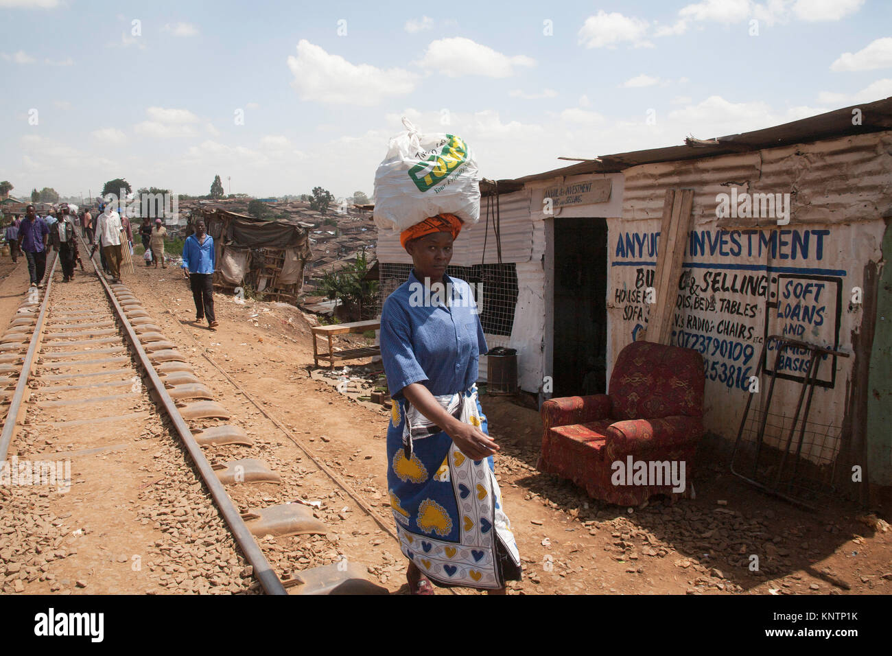 Life along the train tracks, Kibera slums, Nairobi, Kenya, East Africa ...