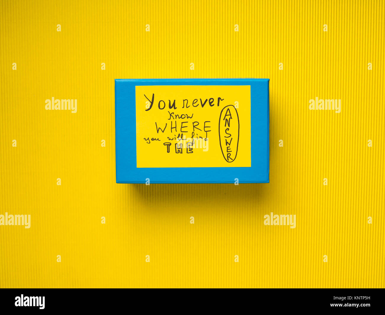 Blue box with concept card on yellow background. You never know where ...
