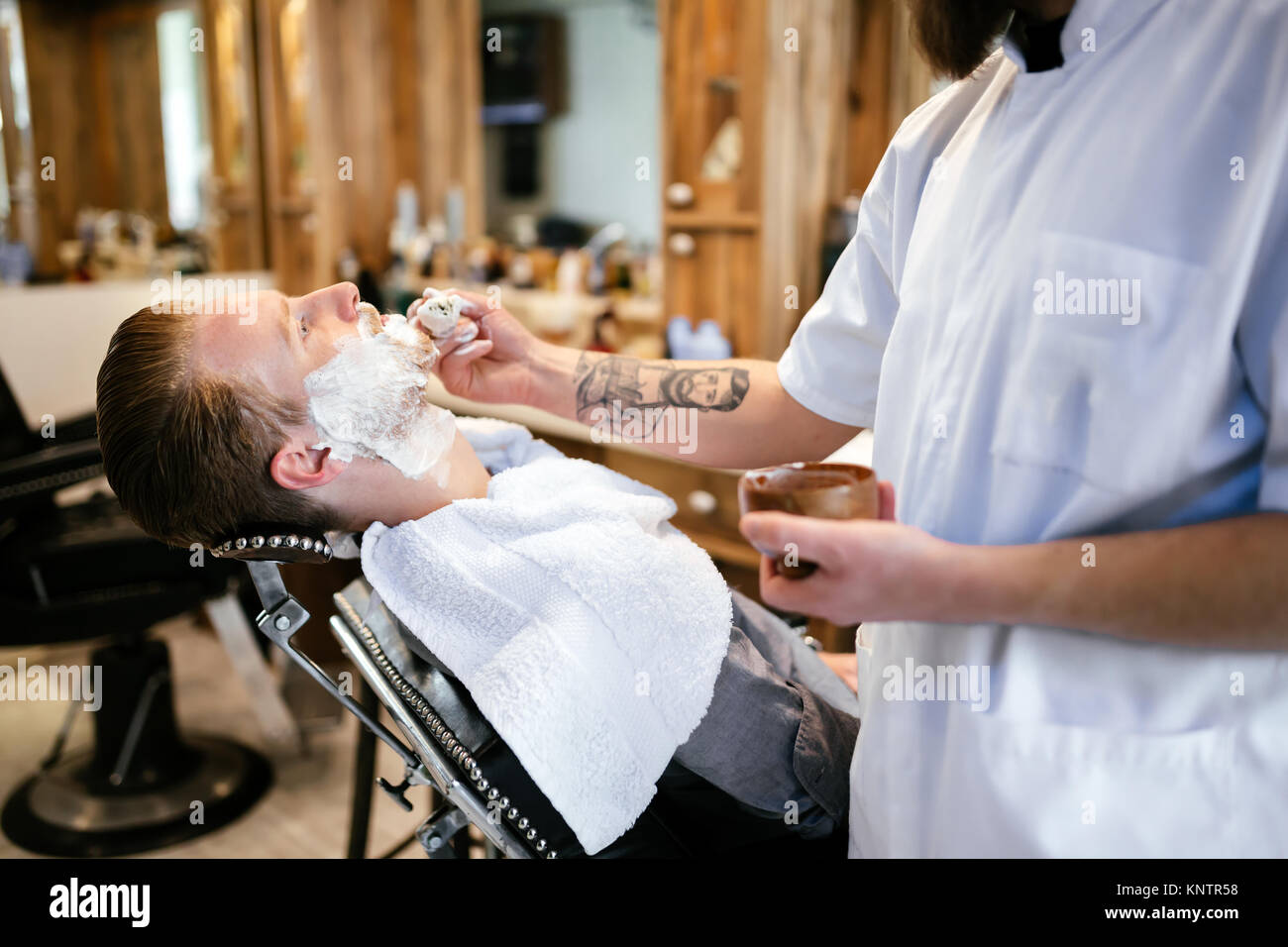 Retro shaving with foam Stock Photo - Alamy