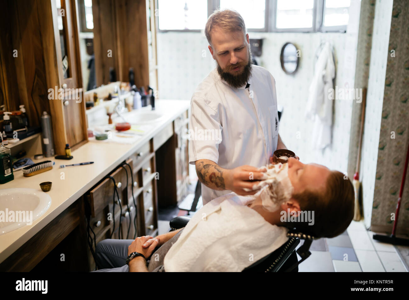 Retro shaving with foam Stock Photo - Alamy