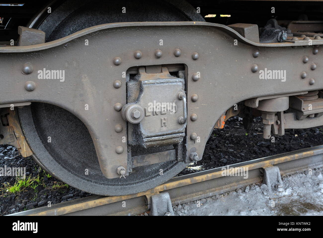 A close up of a LNER axle box which forms part of a bogie of a restored ...