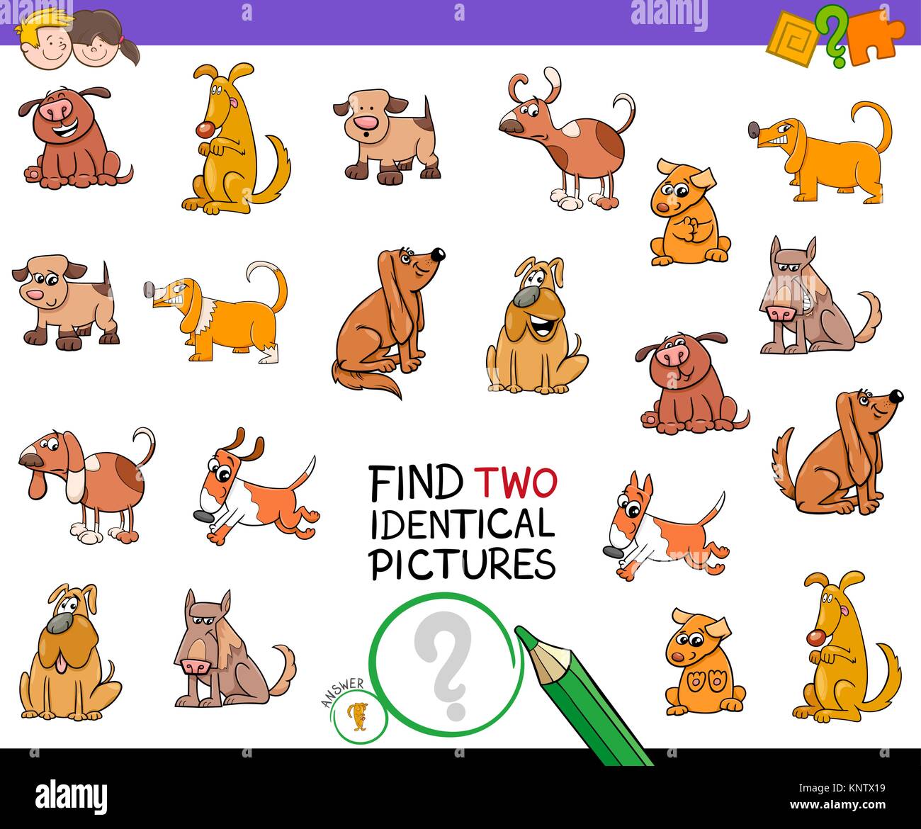 Cartoon Illustration of Finding Two Identical Pictures Educational ...