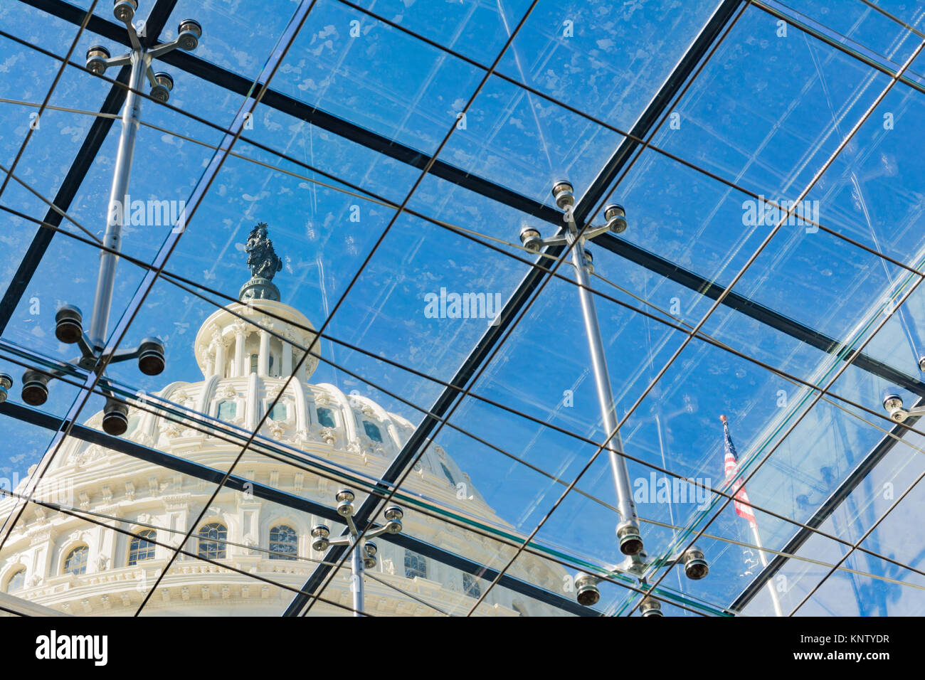 US Capitol Building Through Glass Windows Metal Chrome Supports Freedom ...
