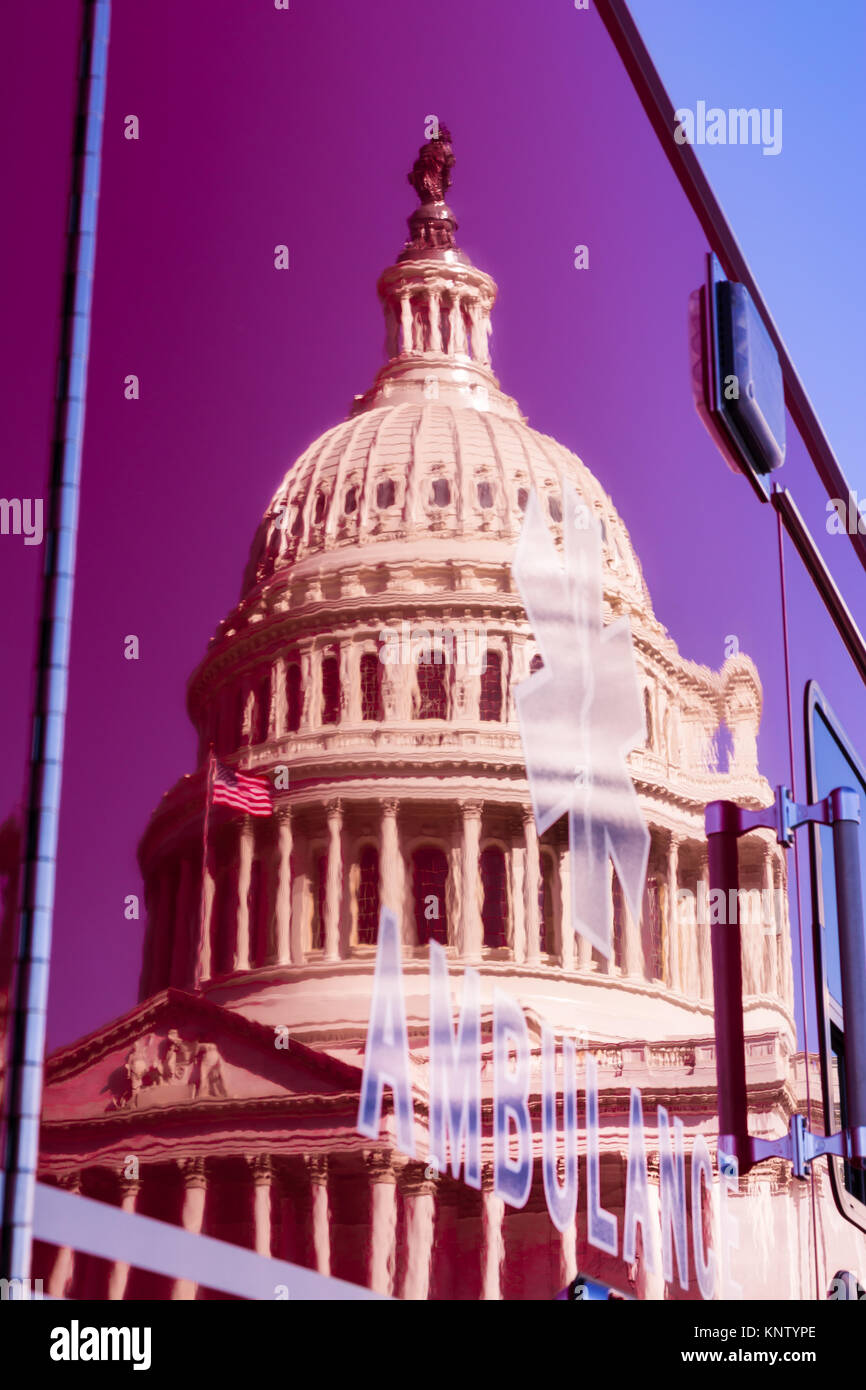Washington DC Capitol Ambulance Reflection Red Medical Vehicle Metal ...