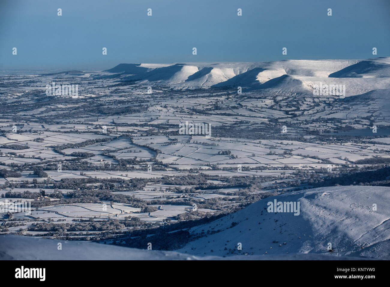 Heavy snowfall in the Brecon Beacons national park. The view from the ...
