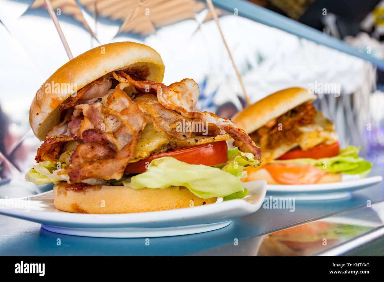 American BBQ Burger Bacon Retro Style Chrome Stock Photo - Alamy