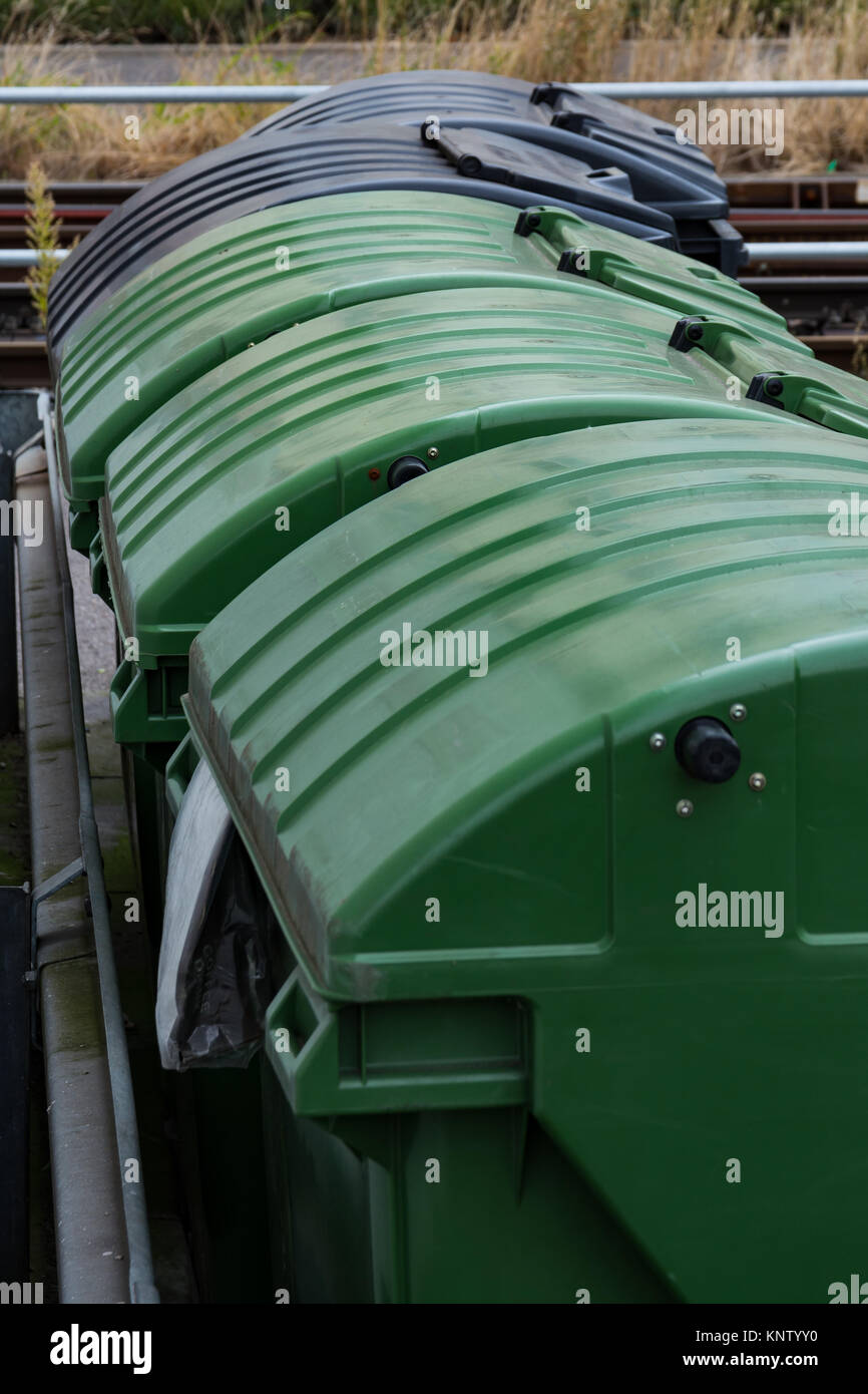 Backside European Dumpsters Recycling Row Trash Containers Stock Photo ...