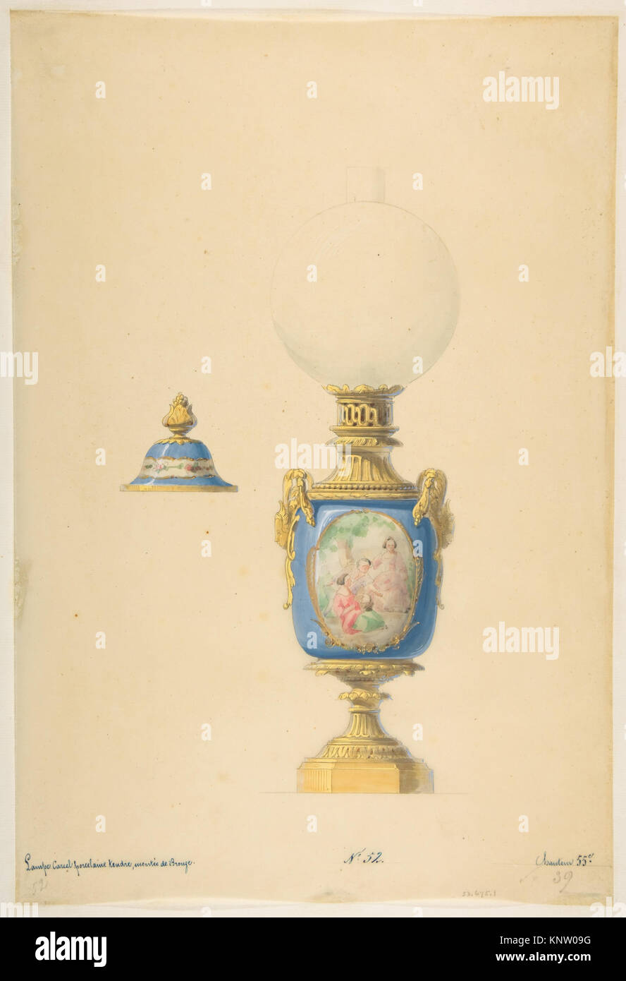 Design illustration showing an oil lamp with a removable lid, detailing ...