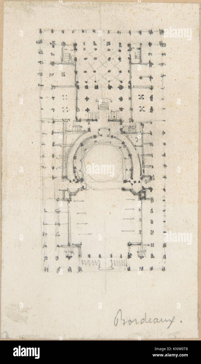 A detailed theatre design drawing showing stage layout, audience ...