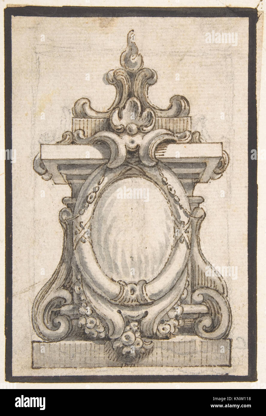 This illustration depicts a design for a cartouche with an oval ...