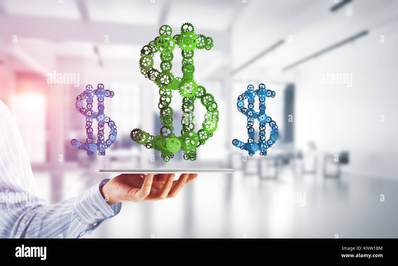 Connections and networking concepts as means of money earning on white ...