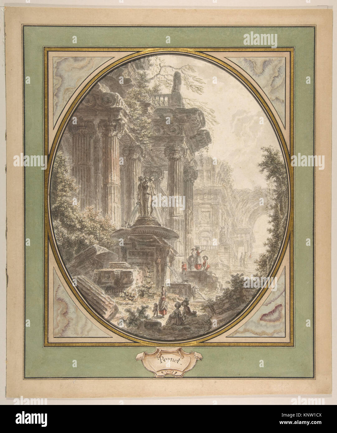 This illustration depicts an architectural capriccio, showing a ...