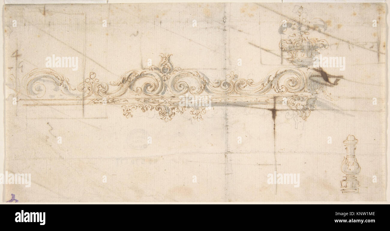 Design drawing showing crowning decorations of a gate on the recto ...