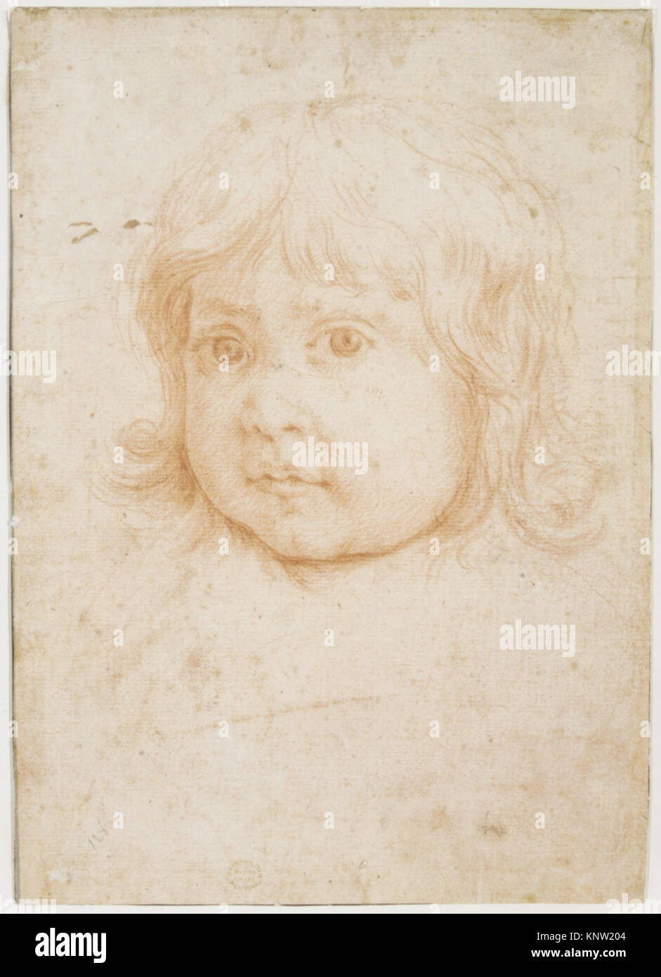 This 17th-century Italian drawing depicts a child's head, showcasing ...