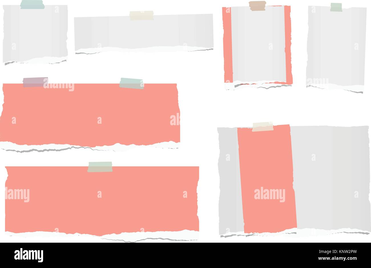 White, colorful ripped blank note, notebook paper strips for text or ...