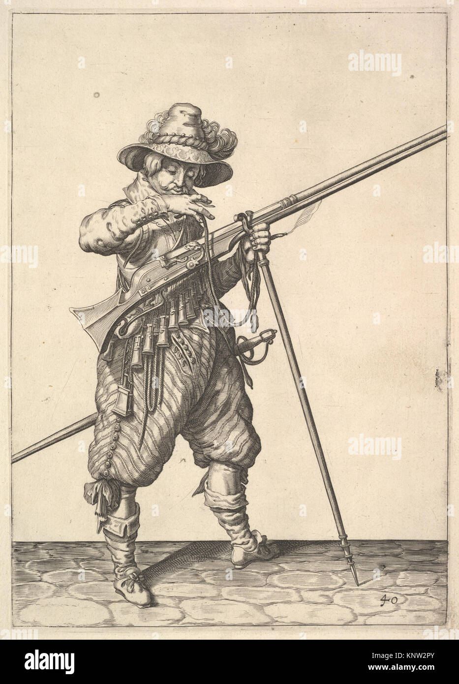Illustration of a soldier blowing on a match from the Musketeers series ...