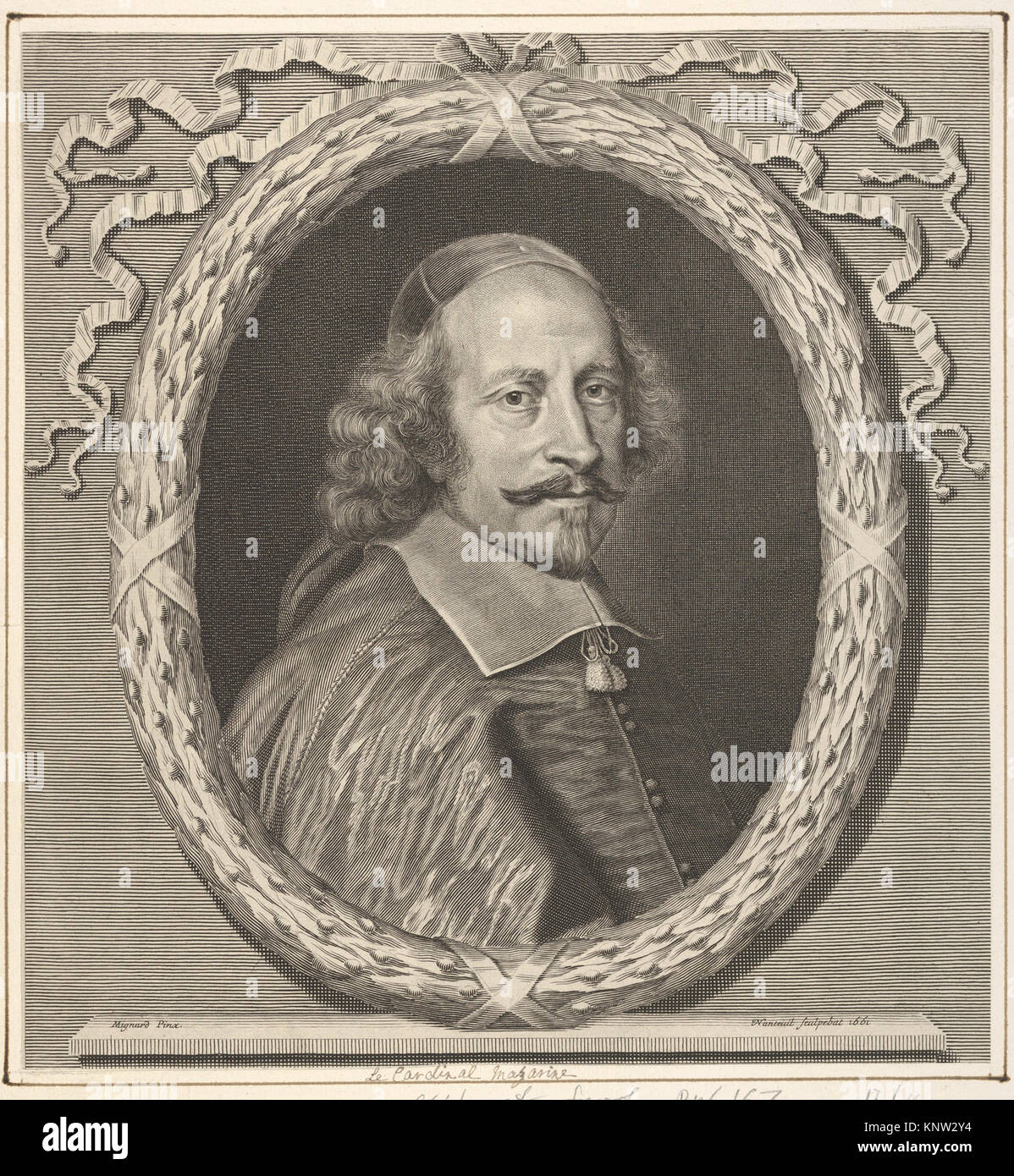 This portrait depicts Cardinal Jules Mazarin, showing attire, facial ...