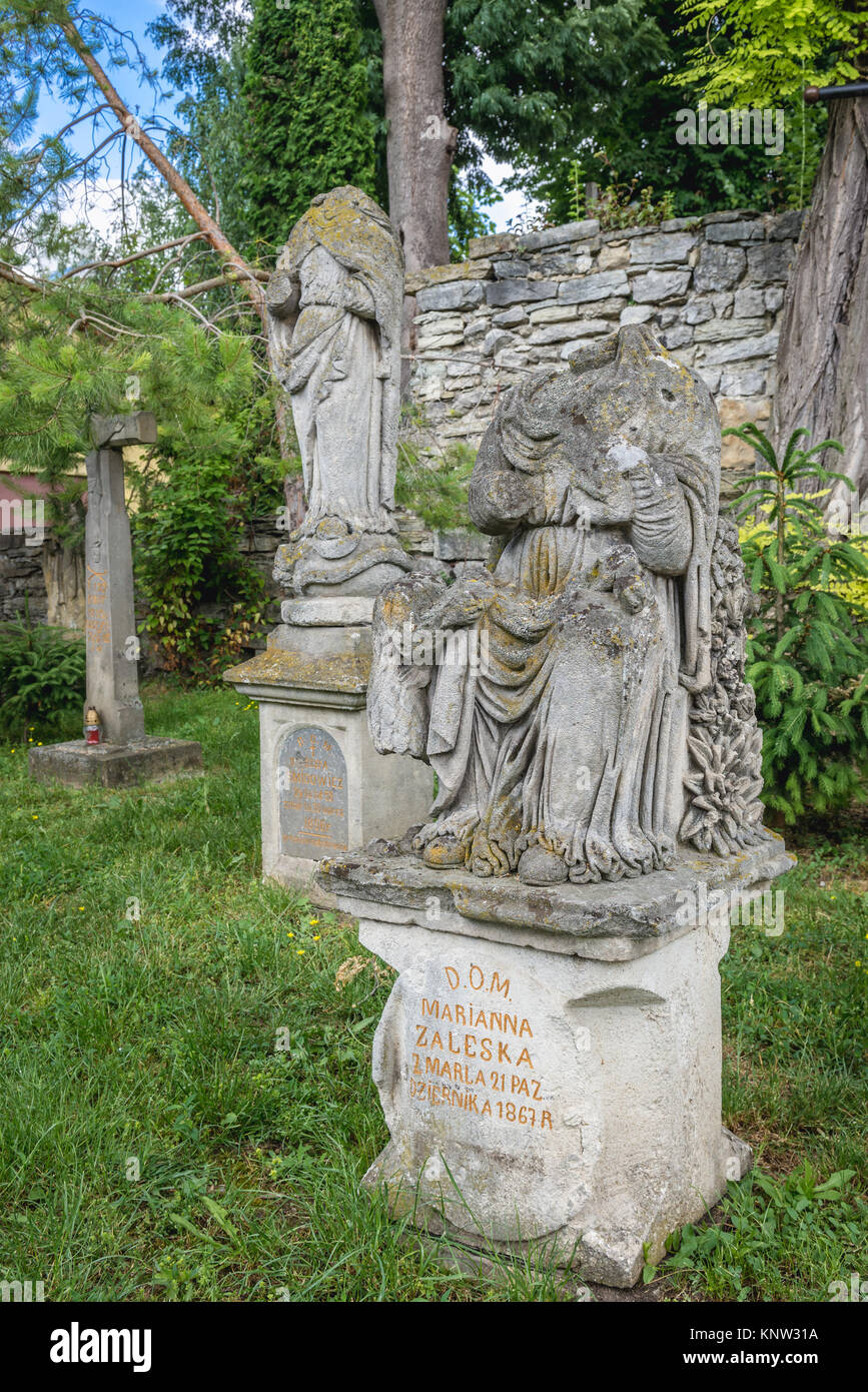 Old Polish graves on a cemetery next to Catholic Cathedral of Saints ...