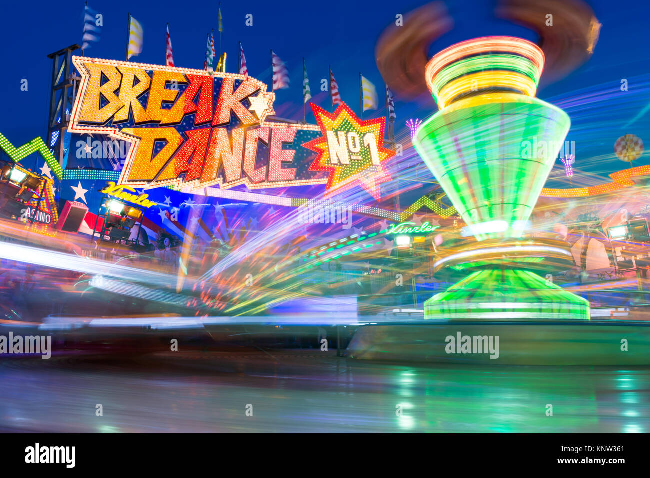 Break Dance Neon Long Exposure Spinning Ride Rollercoaster Festival ...