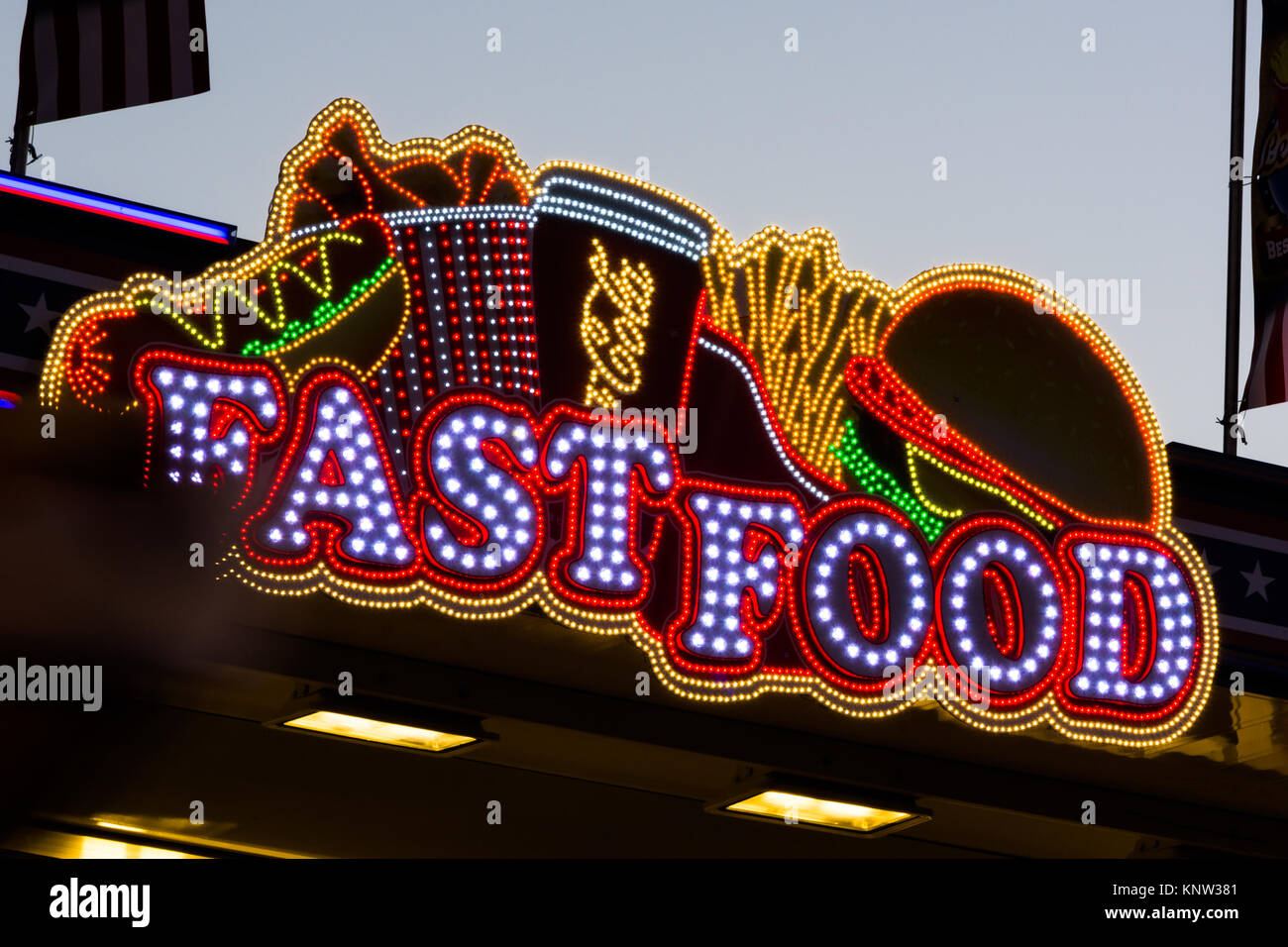 Fast Food Neon Sign Burger Fries Cola Chicken Wing Hot Dog Stock Photo ...
