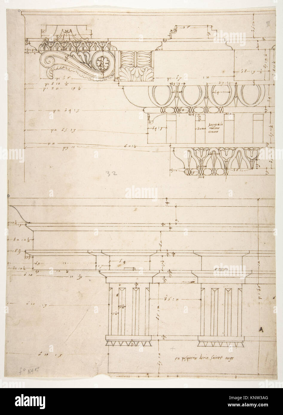 Basilica Ulpia, cornice, elevation profile with ornamental detailing ...