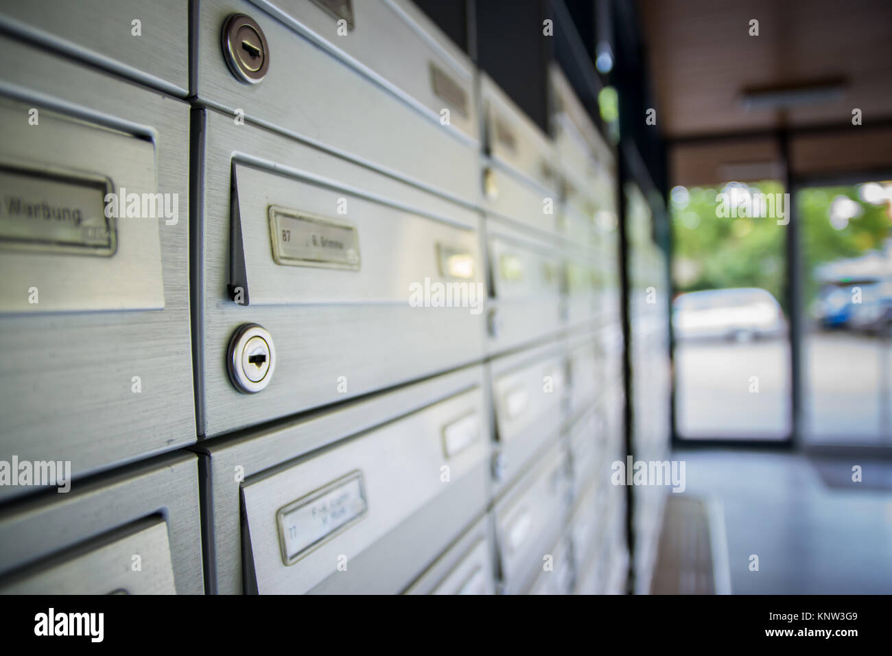 Mailboxes and Lock in Rows at Entrance Stock Photo - Alamy