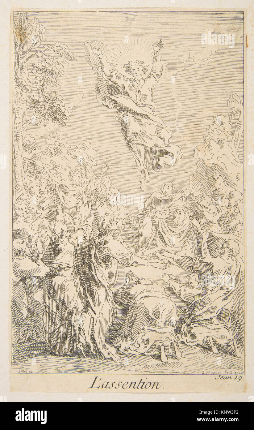 Depiction of the Ascension showing Christ rising into heaven with ...