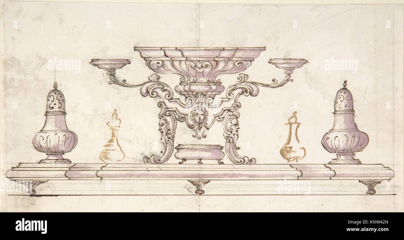 Design drawing for a table centerpiece and salt cellars, showing layout ...