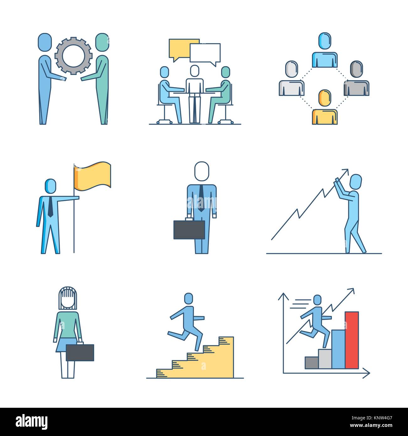 business people teamwork icon set in thin line style Stock Vector Image ...