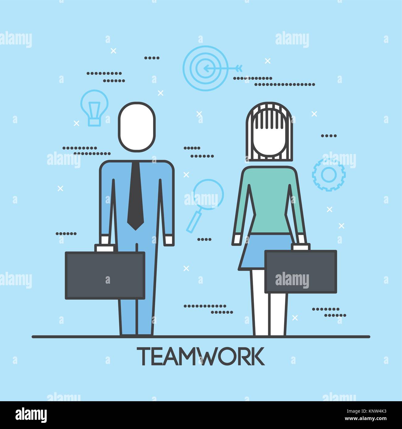 teamwork man and woman with suit and briefcase thin line style Stock ...