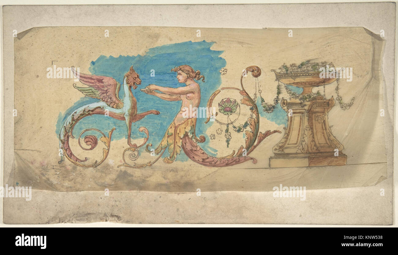 A detailed depiction of a grotesque frieze, highlighting ornamental ...