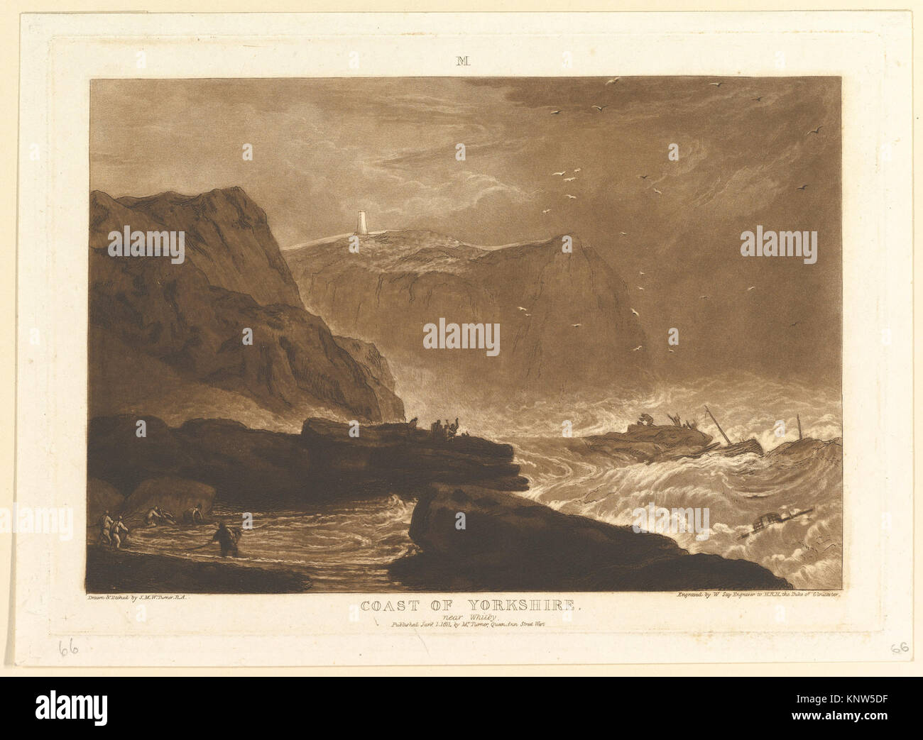 Etching and mezzotint showing the Yorkshire coast near Whitby, with ...