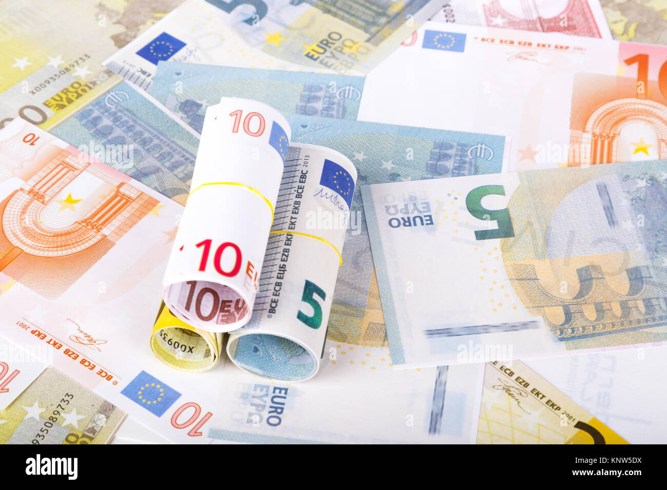 Stack of Euro banknotes with money consuming and finance, on full ...